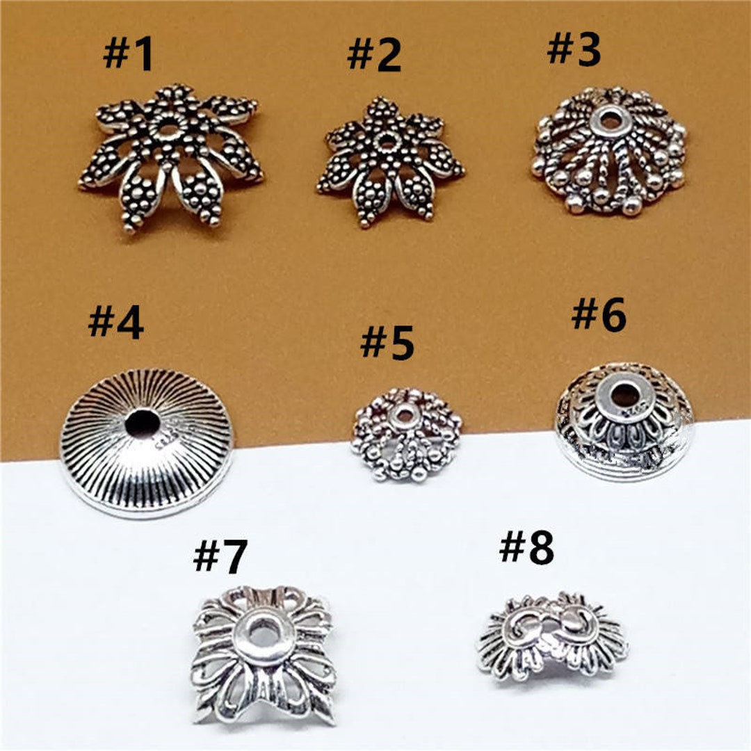 2 Sterling Silver Flower Bead Caps, 925 Silver Bead Caps for Bracelet ...