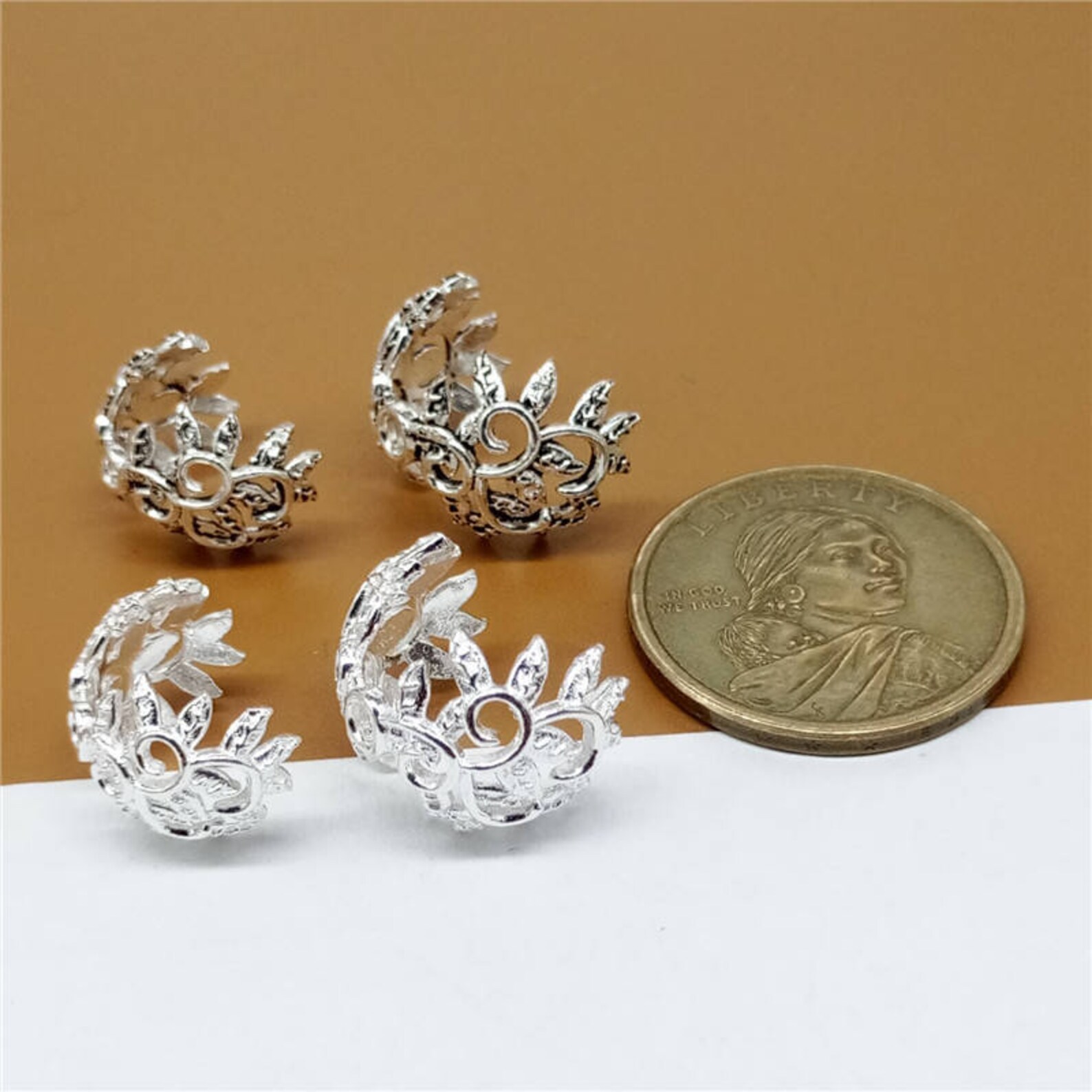 Sterling Silver Bead Caps, 925 Silver Flower Bead End Caps, Sterling ...