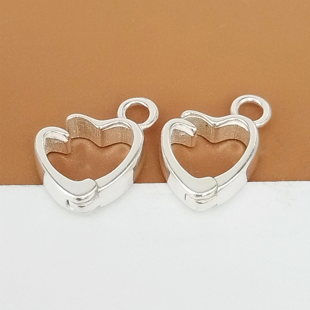 2 Sterling Silver Heart Clip on Clasps With Closed Jump Ring, 925 ...
