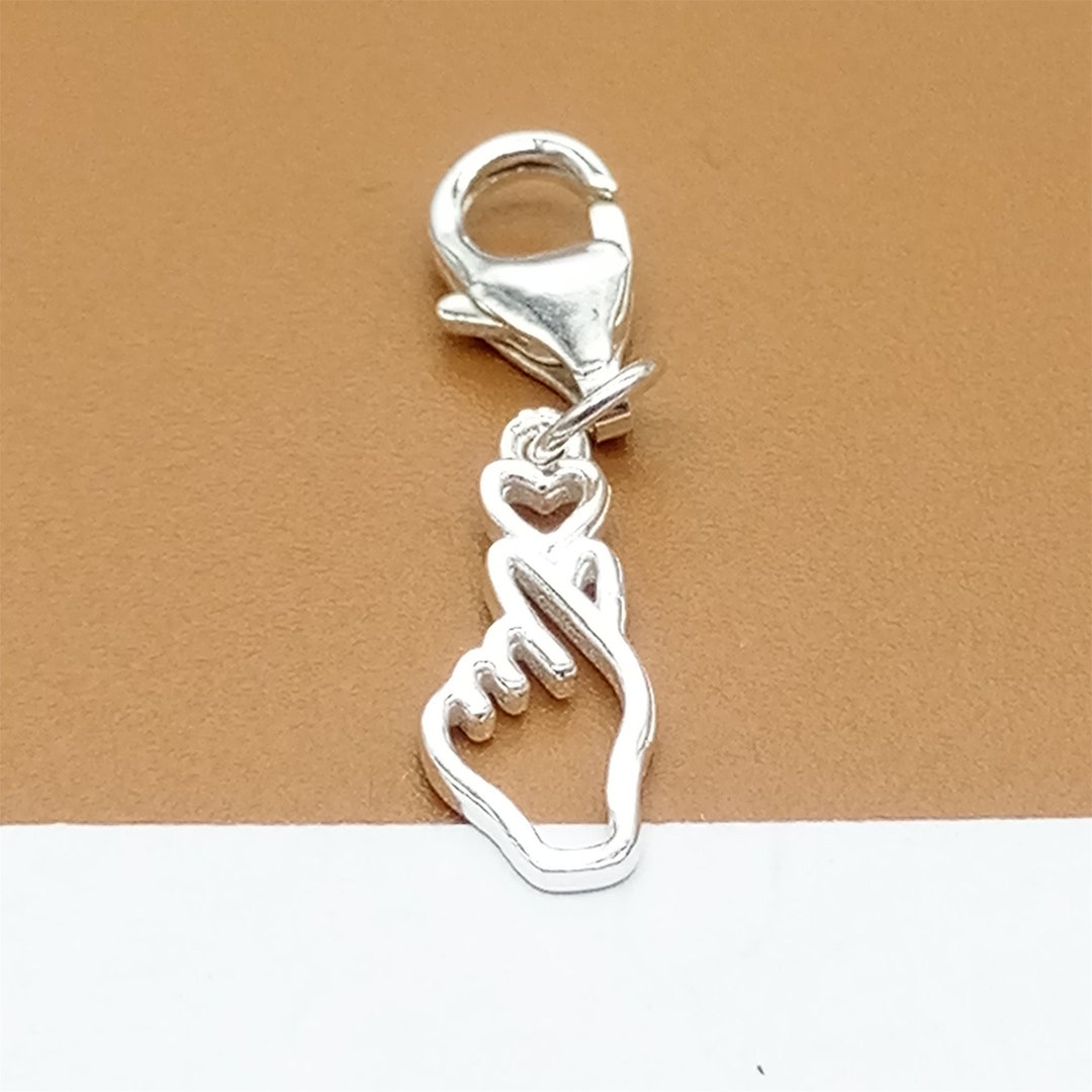 Sterling Silver Love Hand Sign Clip on Charm, 925 Silver Love in Hand ...