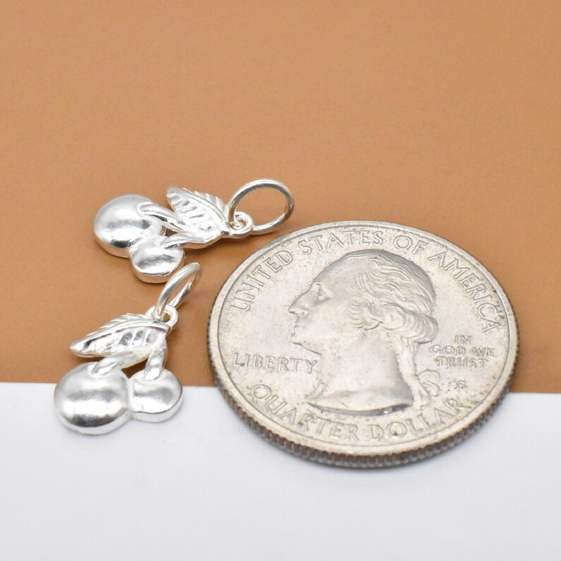5 Sterling Silver Cherry Charm, Fruit Charm for Necklace Bracelet Earring, 925 Silver Cherry ...