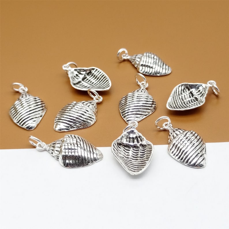 2 Sterling Silver Conch Charms, Sea Shell Charm, 925 Silver Conch Charm ...