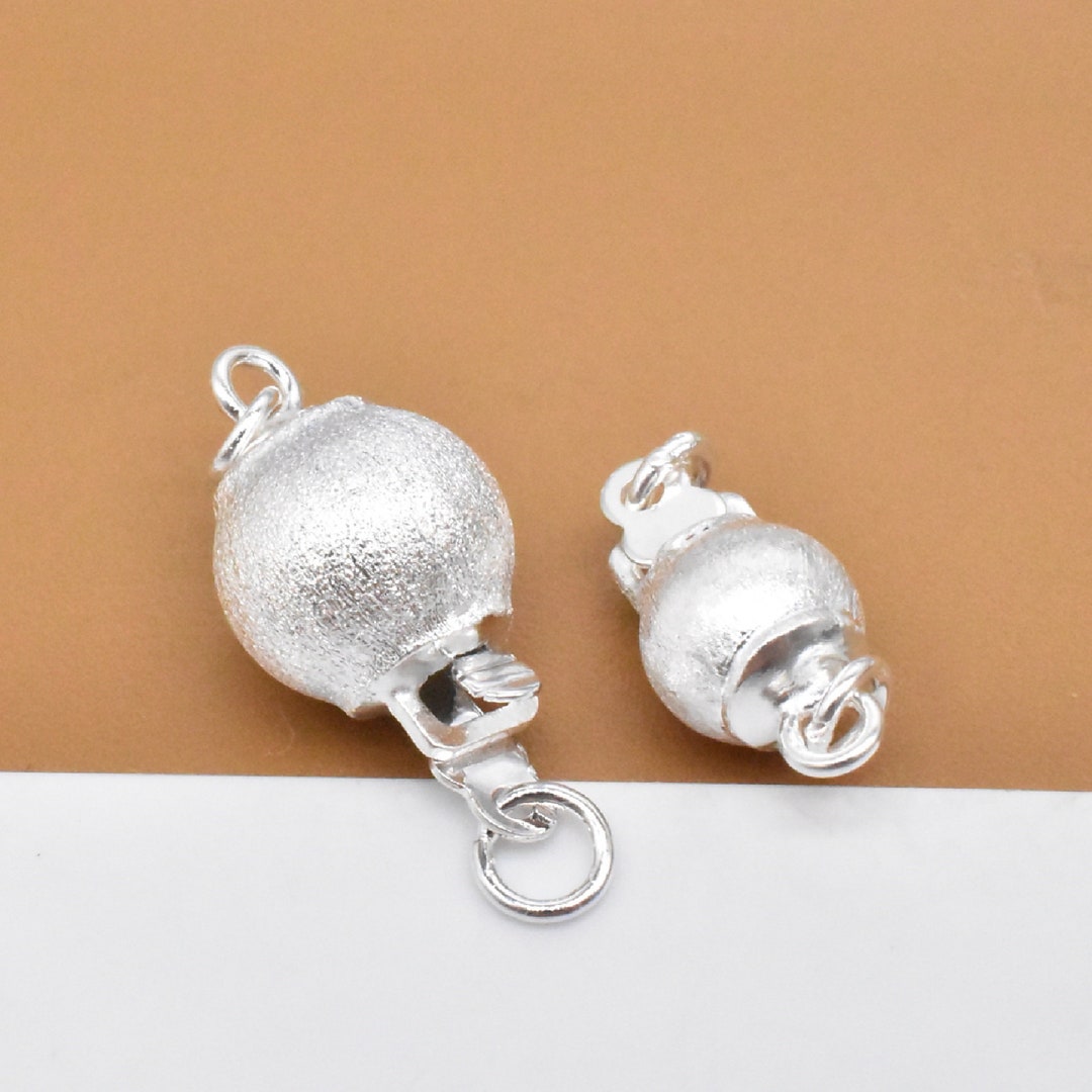 4 Sterling Silver Matte Ball Clasps, 925 Silver Satin Ball Clasp, Pearl ...