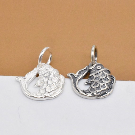 5 Sterling Silver Fish Charms 925 Silver Fish Charm Ocean - Etsy