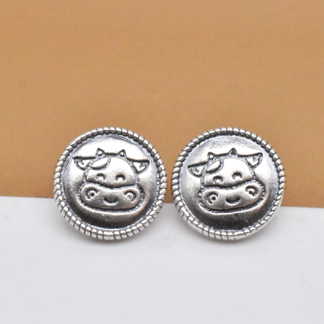 4 Sterling Silver Cow Button Clasps 925 Silver Cattle Button - Etsy Canada