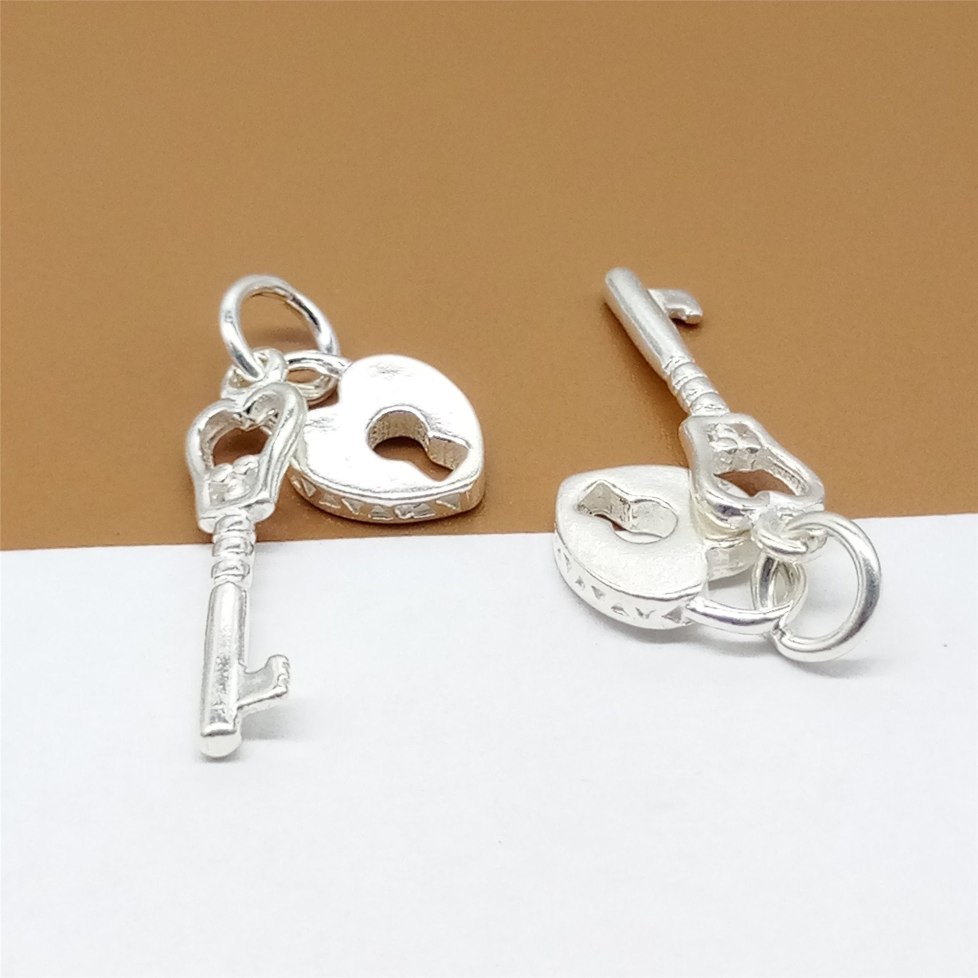 4 Sterling Silver Shiny Key and Lock Charms Love Heart Lock - Etsy