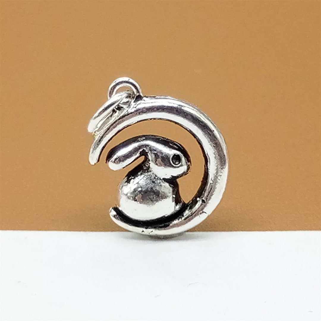 5 Sterling Silver Bunny Charms, Rabbit Charms, 925 Silver Crescent Moon ...