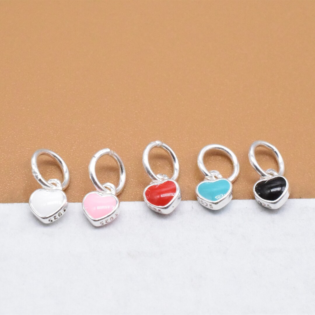 6 Sterling Silver Small Heart Charms Enameled 2-sided, 925 Silver Love ...