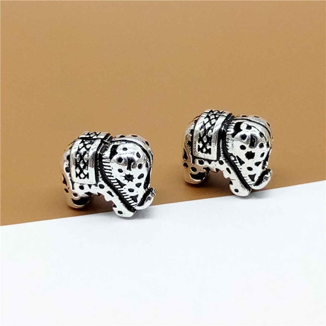 2 Sterling Silver Elephant Beads, 925 Silver Elephant Beads, 3mm Hole ...