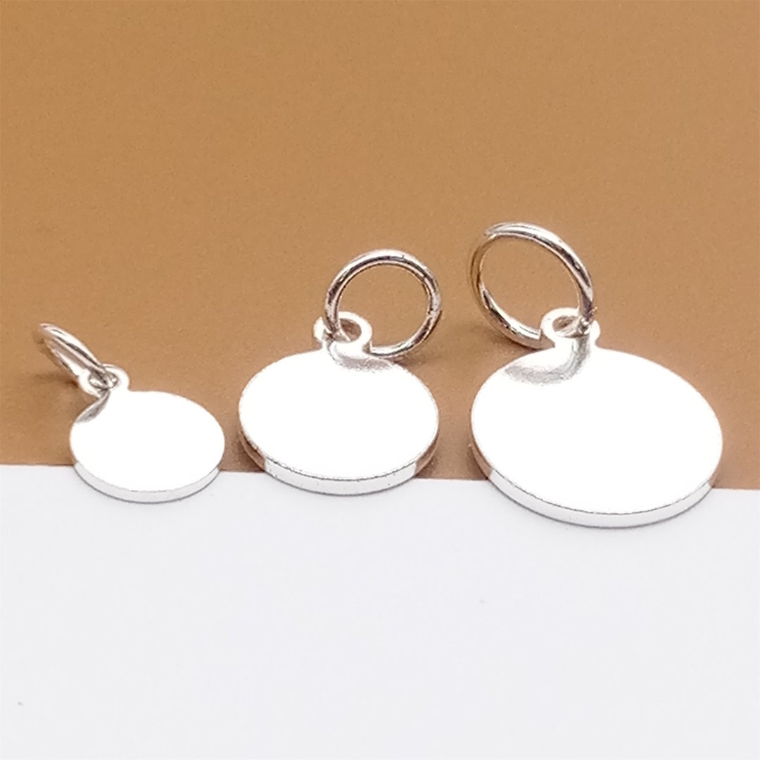 5 Sterling Silver Disc Charms, Round Disc Charm, 925 Silver Disc Charm ...