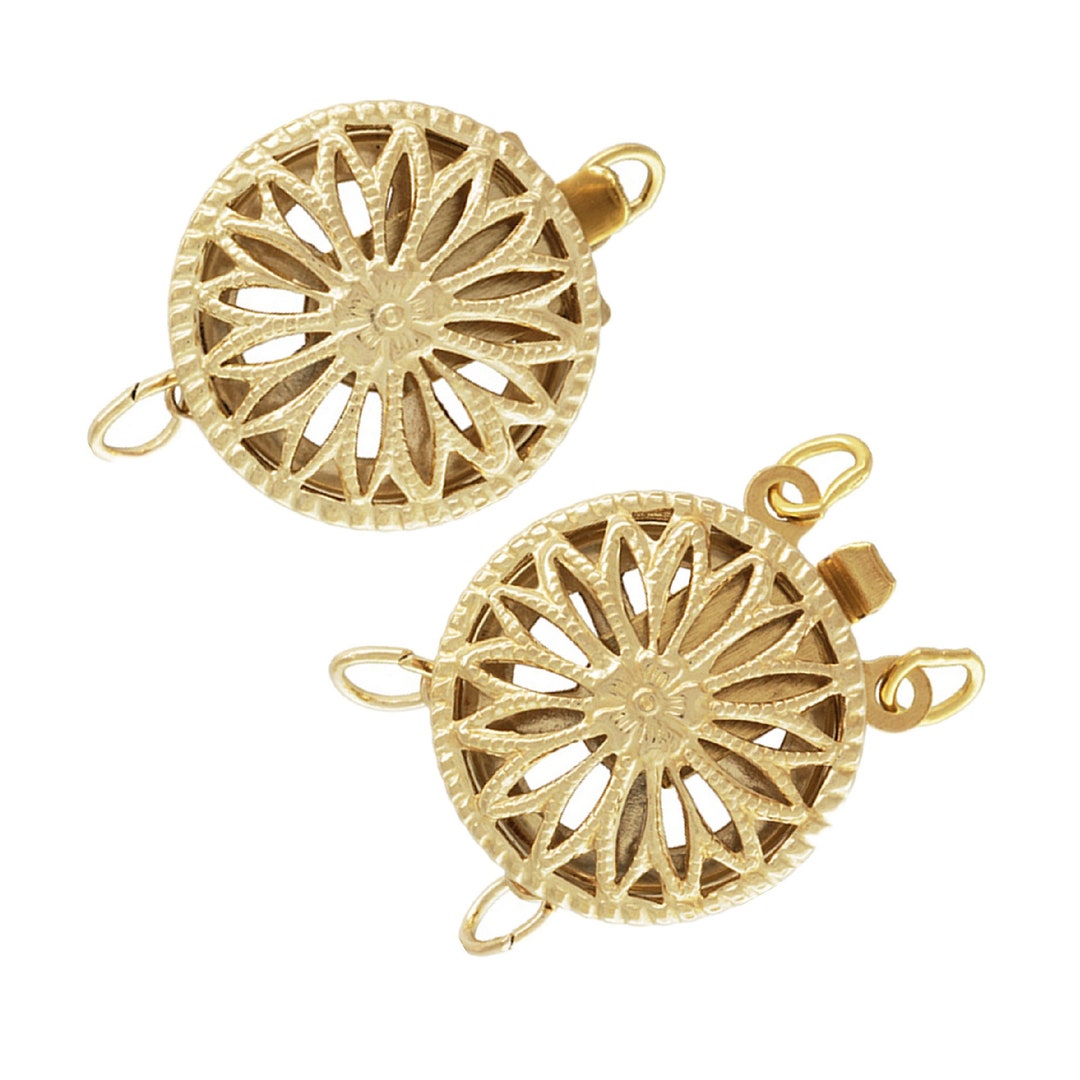 14K Gold Filled Round Filigree Pearl Clasp 12mm Single Two Strand, 12mm ...