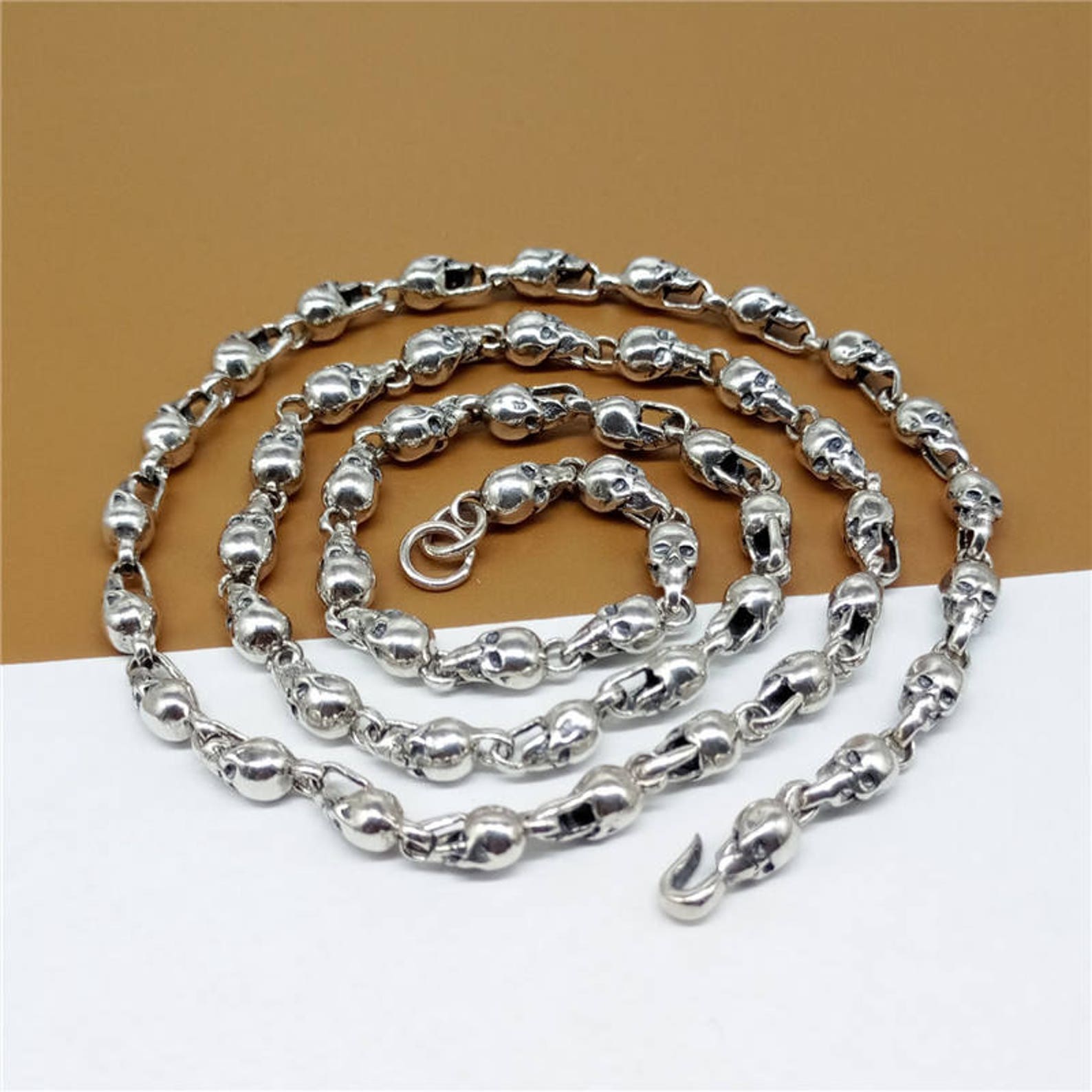 Sterling Silver Skull Chain, 925 Silver Skull Chain Necklace, Skull ...