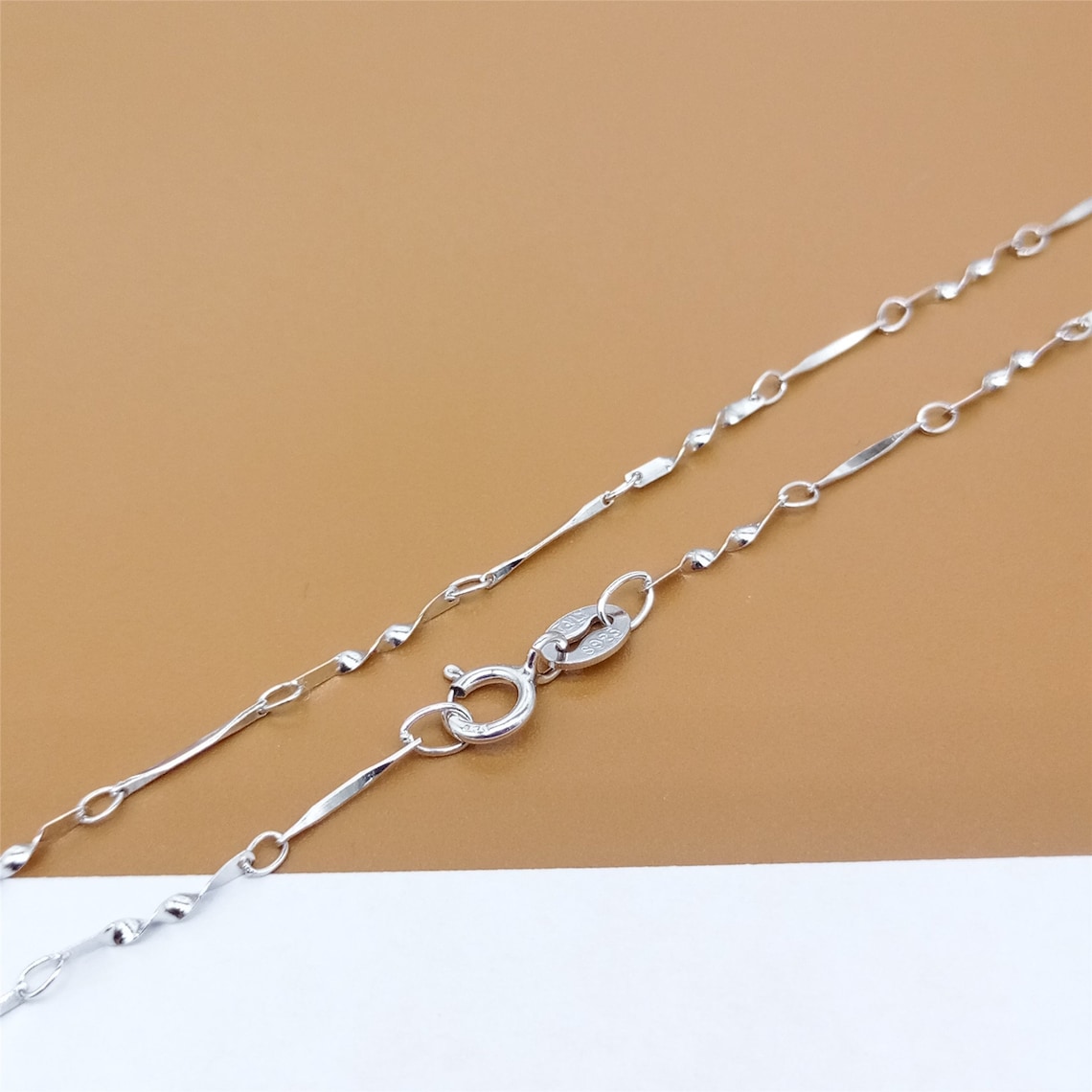 Sterling Silver Twist Bar Chain With Rhodium Plated, Figaro Style Chain ...
