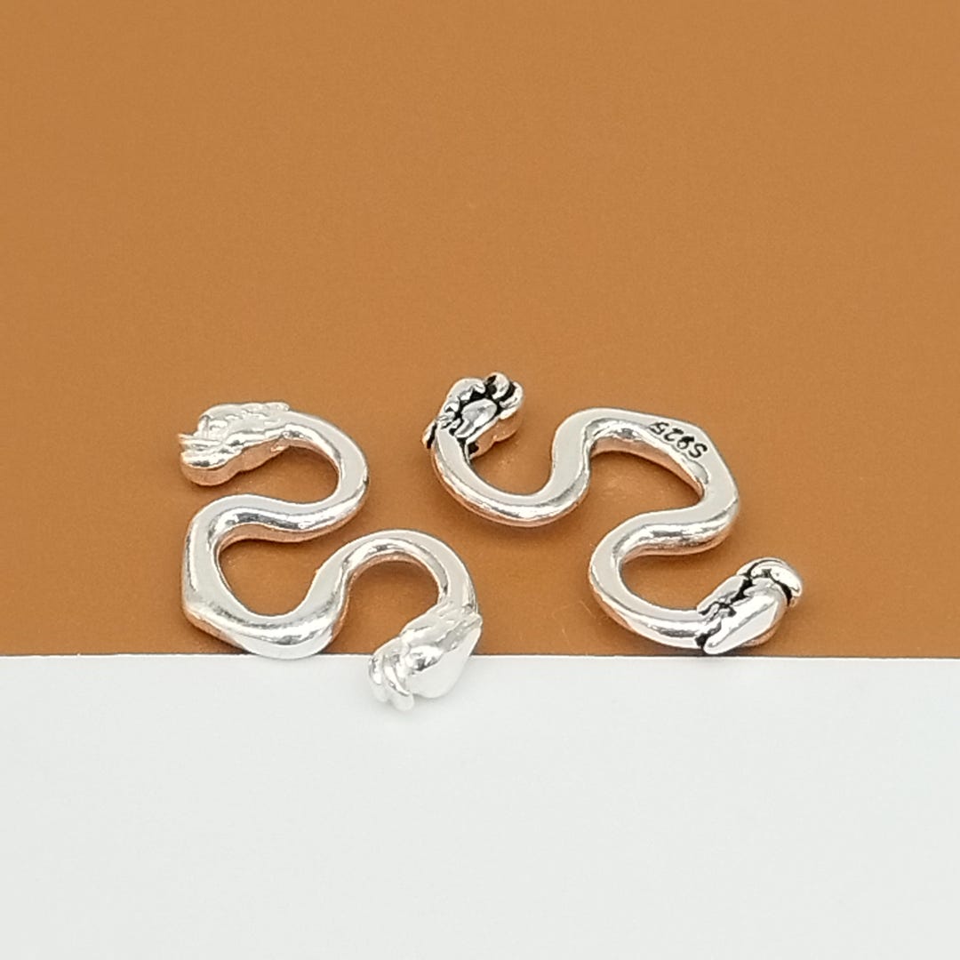 6 Sterling Silver M Clasps, 925 Silver Shiny Dragon Clasp, Dragon Head ...