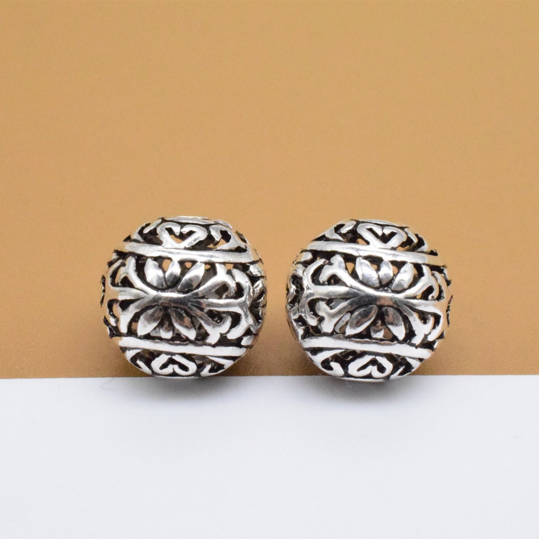 4 Sterling Silver Spiral Heart Round Bead, 925 Silver Hollow Love Heart ...
