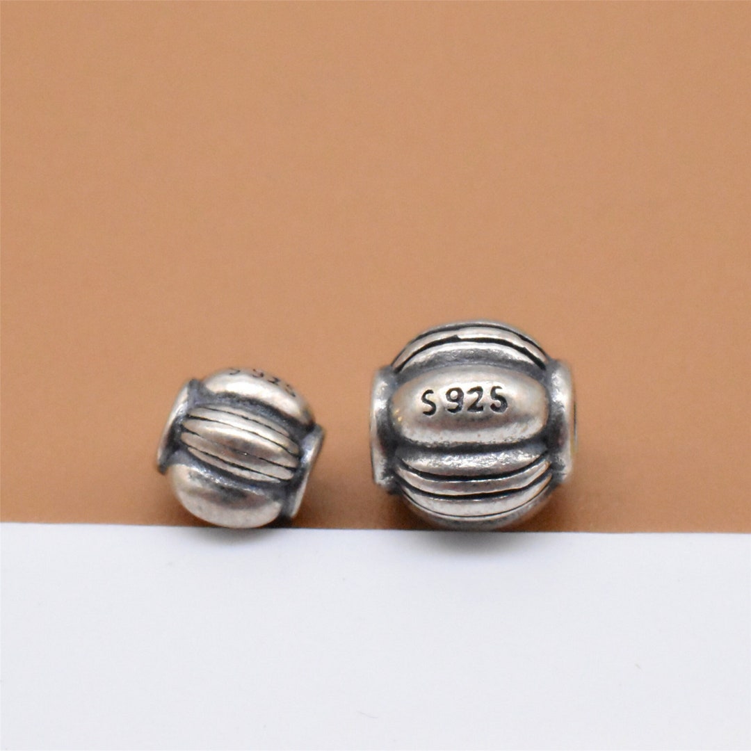 5 Sterling Silver Lantern Shape Beads, Pumpkin Spacer Bead, 925 Silver ...