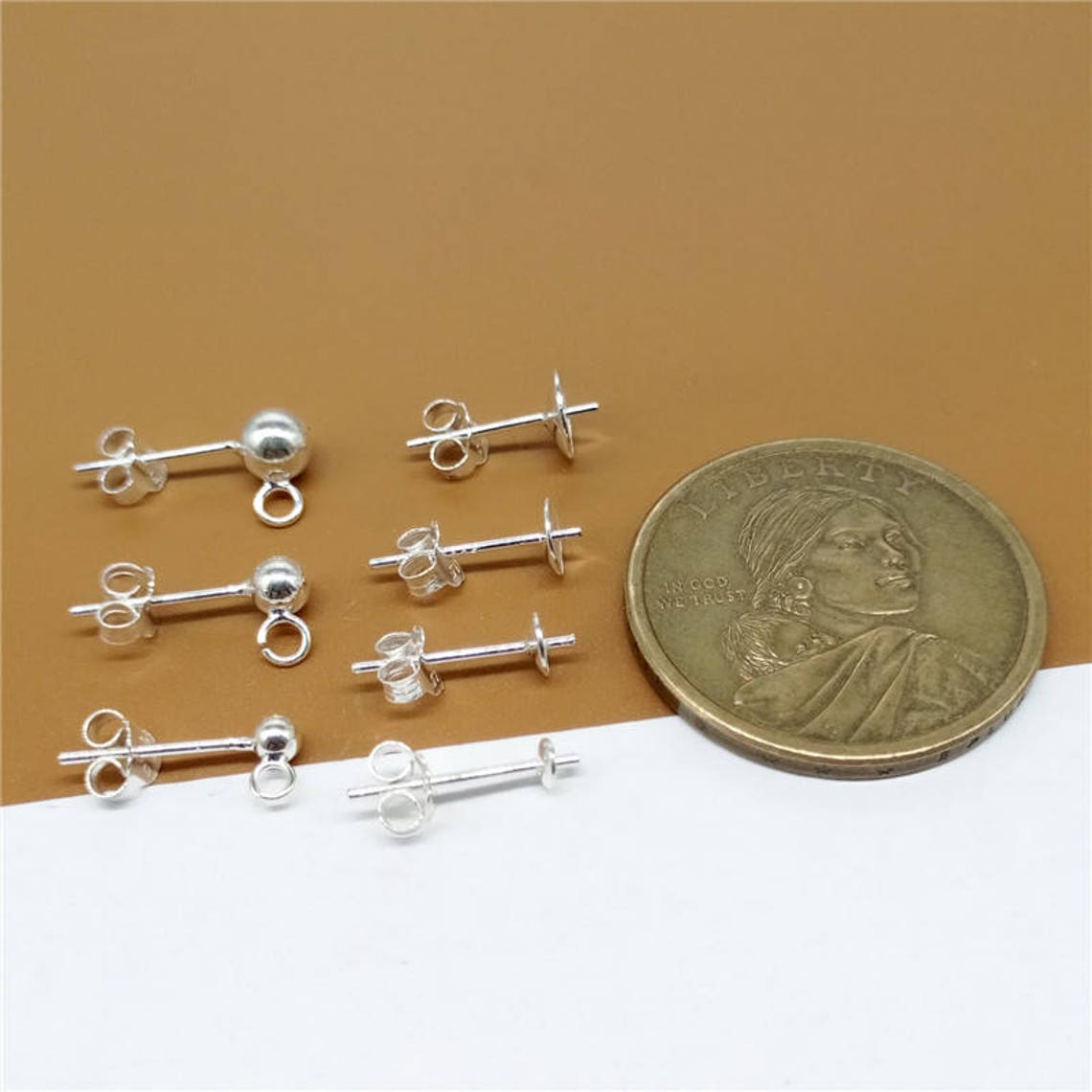 10 Pairs Sterling Silver Earring Posts With Cup Peg Ball Back 3mm 4mm ...