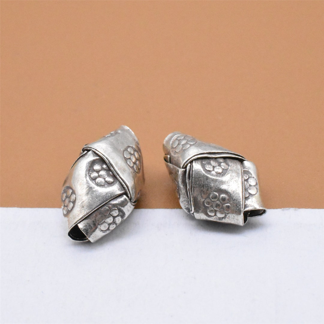 5 Karen Hill Tribe Silver Flower Bicone Beads Imprinted, Thai Karen ...
