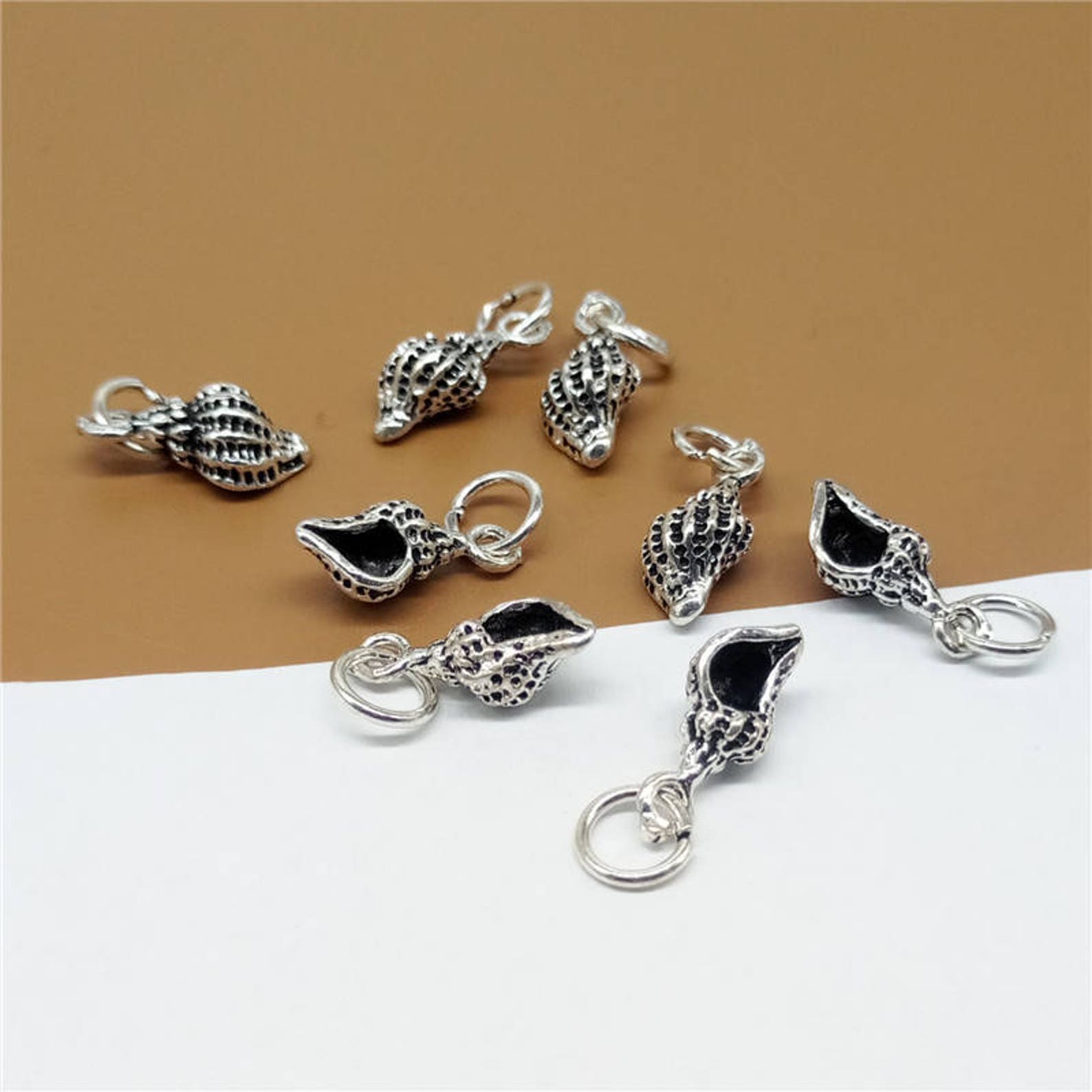 5 Sterling Silver Small Conch Charms 3D Shell Charms 925 | Etsy