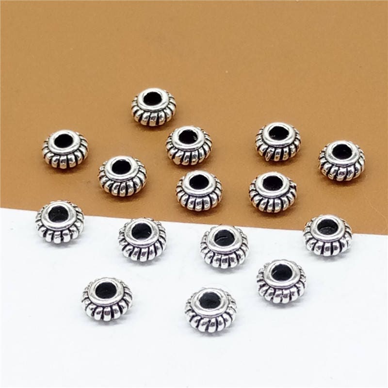 20 Sterling Silver Spacer Beads 5mm, 925 Silver Spacer Beads, Gear ...