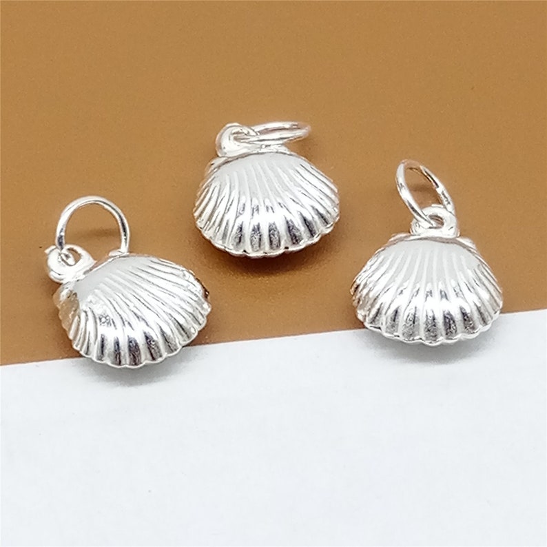 8 Sterling Silver Seashell Charms W/ Tiny Ball Inside 925 - Etsy