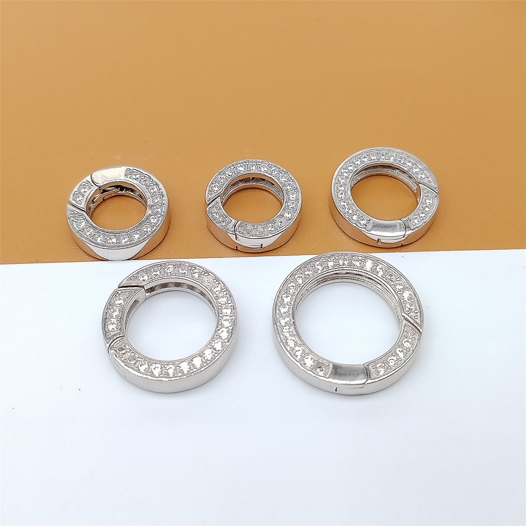 Sterling Silver Round Push Clasp Rhodium Plated W/ CZ, 925 Silver ...