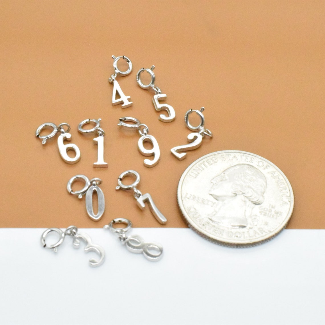 4 Sterling Silver Number Charms Rhodium Plated With Spring Ring Clasp ...