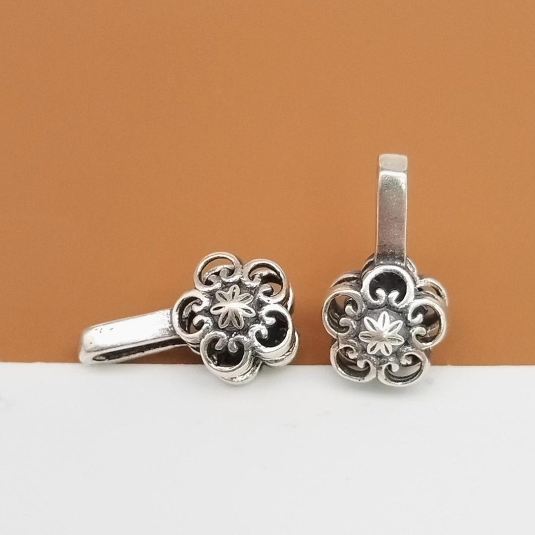 4 Sterling Silver Buddhist Mala Counters, 925 Silver Flower Mala Bum ...