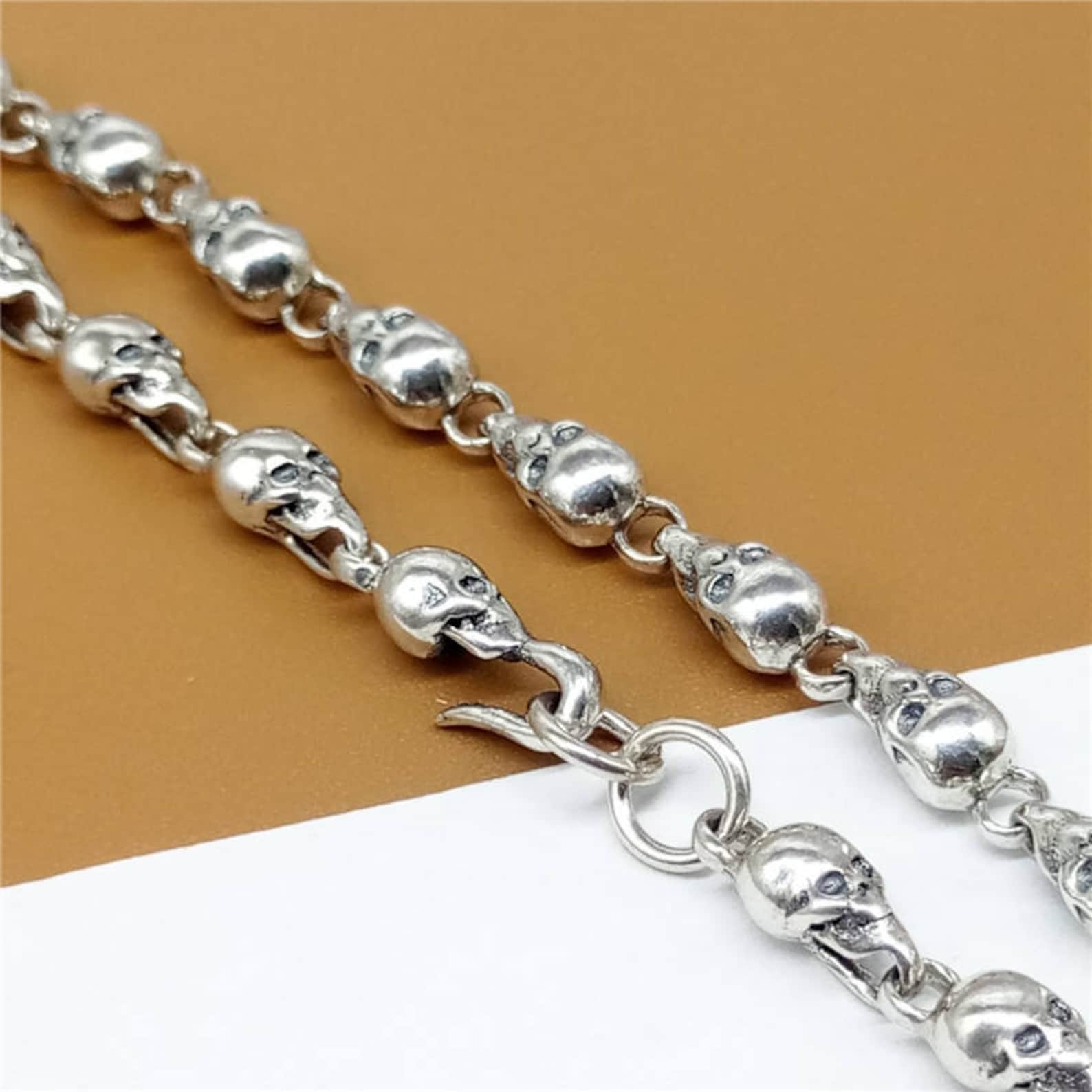 Sterling Silver Skull Chain, 925 Silver Skull Chain Necklace, Skull ...