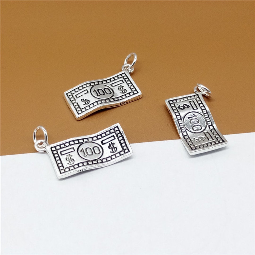 2 Sterling Silver One Hundred Dollar Bill Charms 2-sided, 925 Silver ...