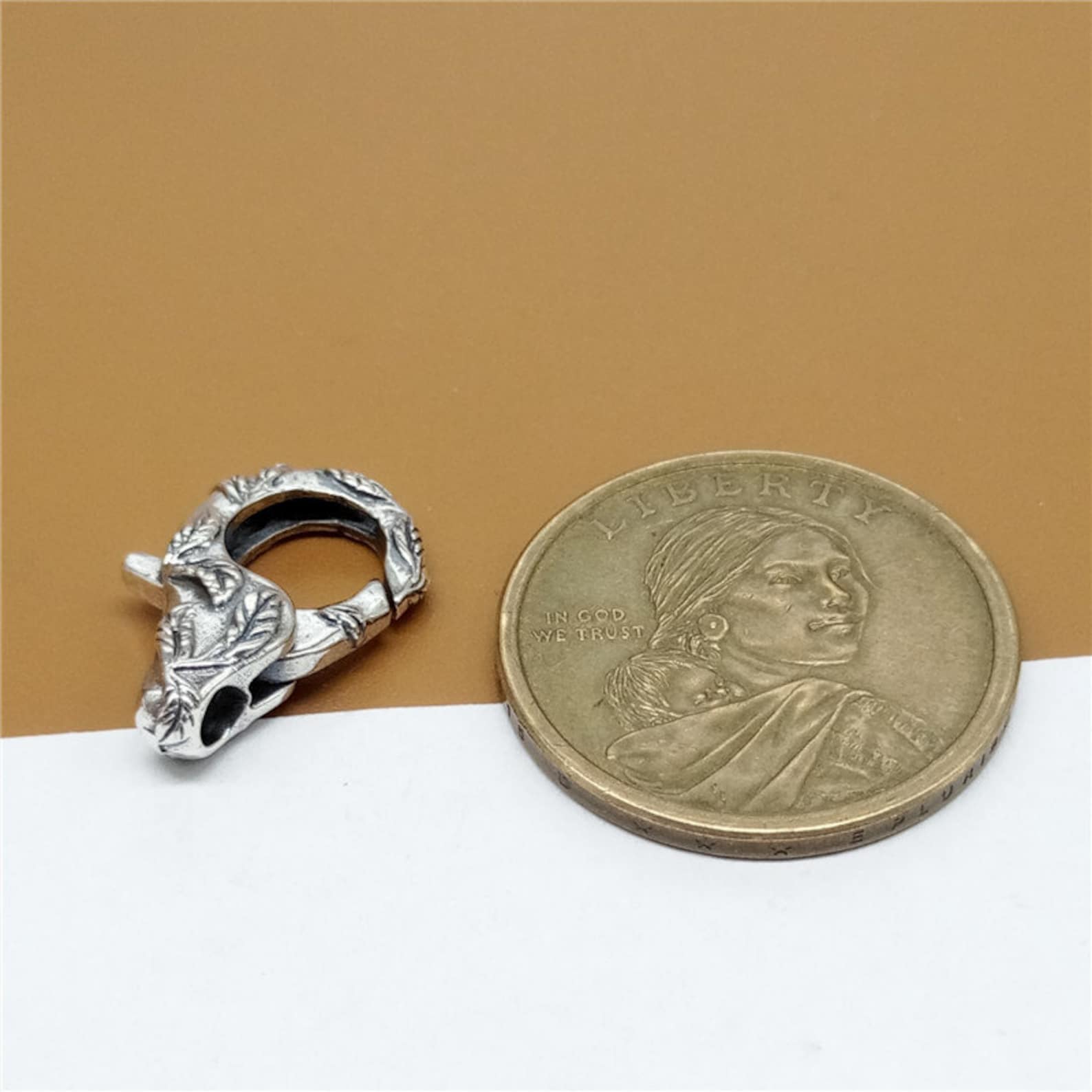Sterling Silver Large Lobster Clasp W/ Leaf Pattern, 925 Silver Lobster ...