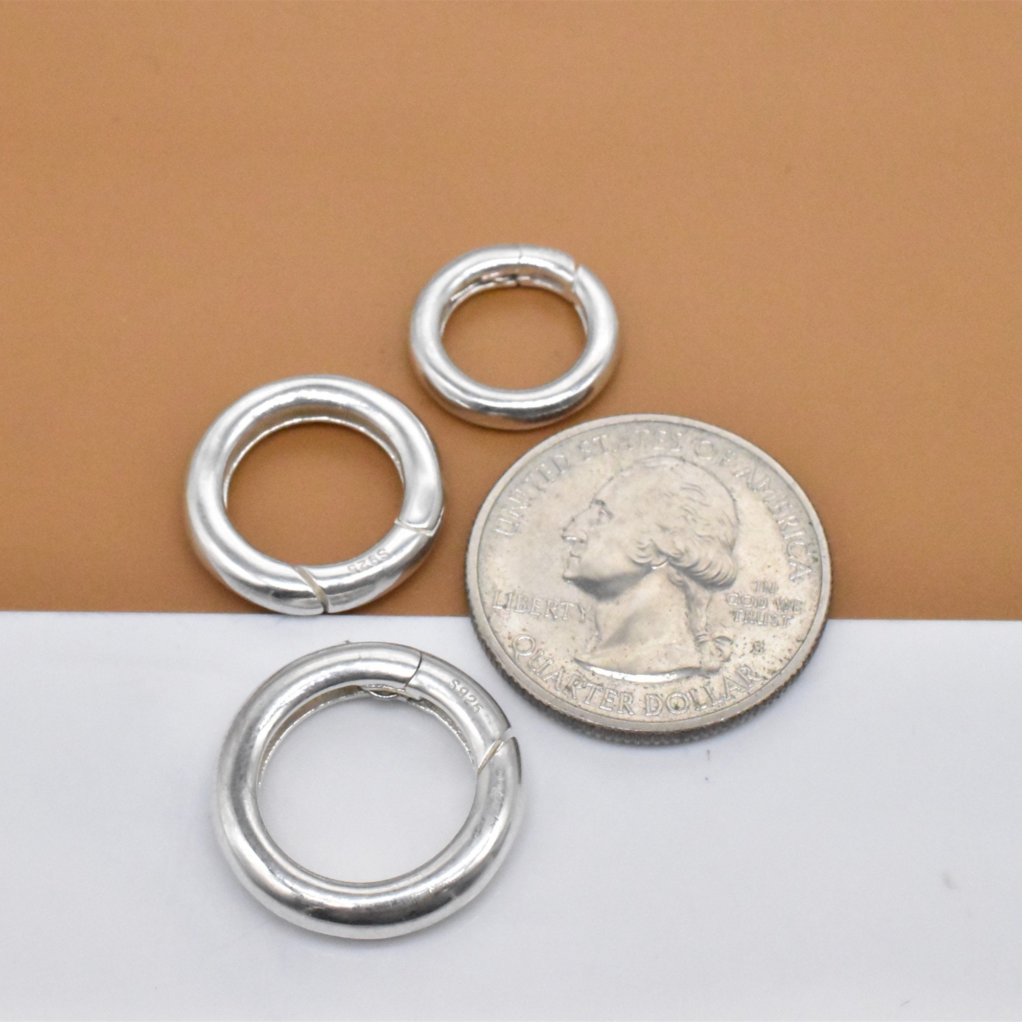 Sterling Silver Round Push Clasp 925 Silver Ring Hinged - Etsy