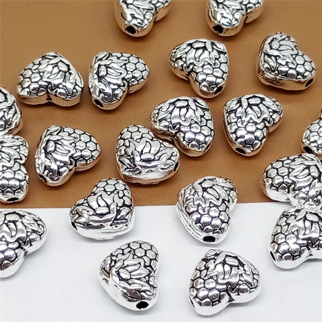 5 Sterling Silver Heart Beads 2-sided, Love Heart Beads W/ Engraved ...