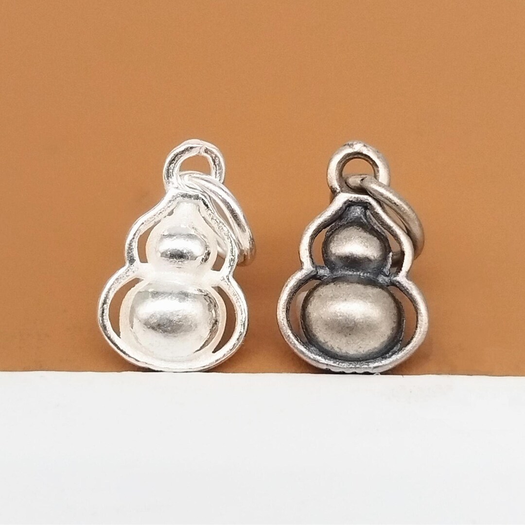 2 Sterling Silver Small Gourd Charms 2-sided, 925 Silver Chinese Gourd ...