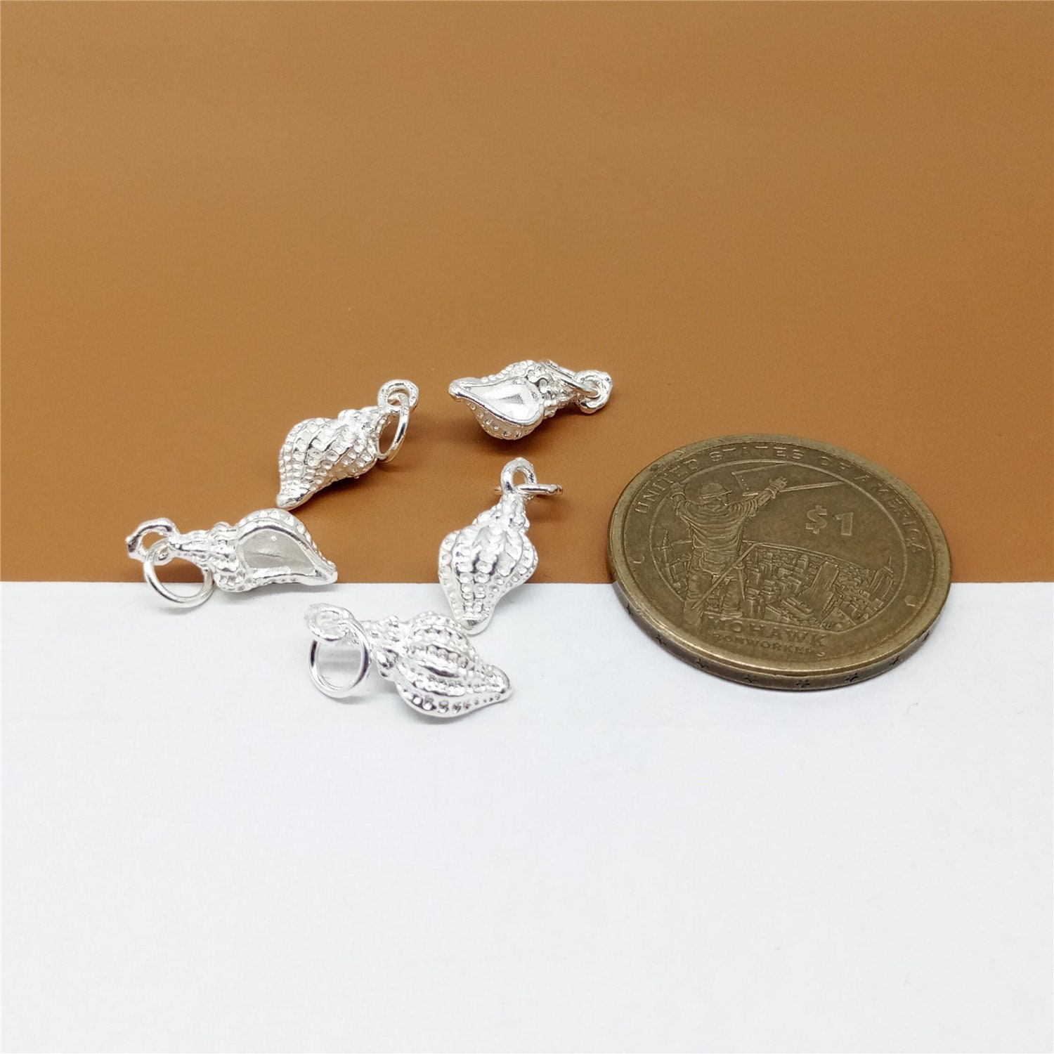 5 Sterling Silver Conch Charms Shiny Conch Shell Charms 925 | Etsy