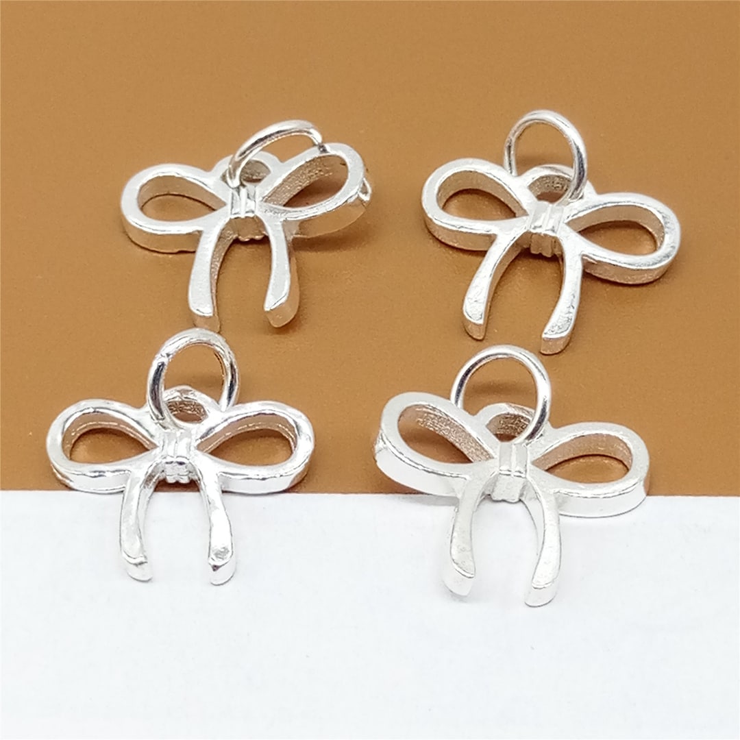 4 Sterling Silver Bow Charms, Bow Knot Charms, Shiny Bow, 925 Silver ...