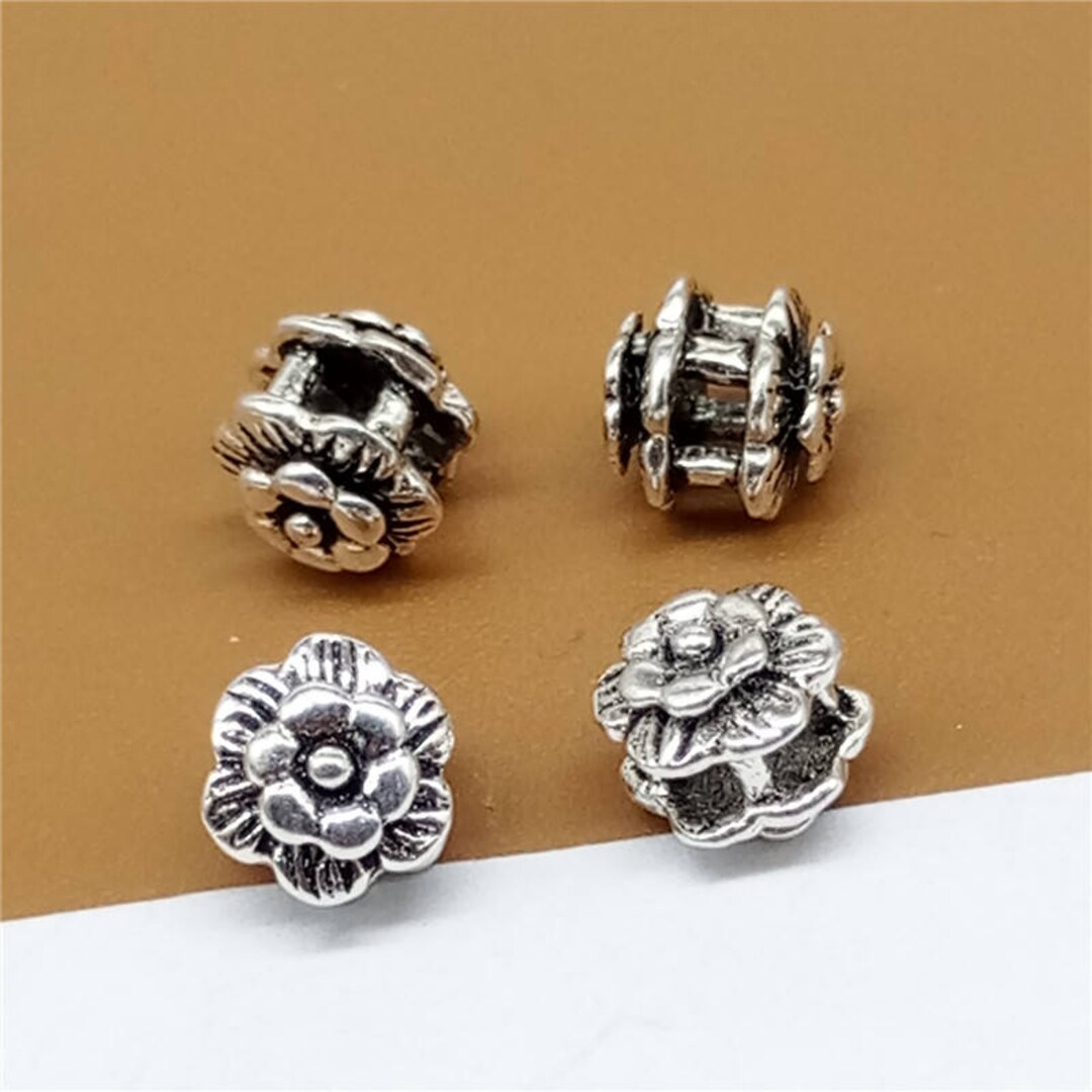 2 Sterling Silver Double Rose Bead 2 Sided, Sterling Double Rose Bead ...