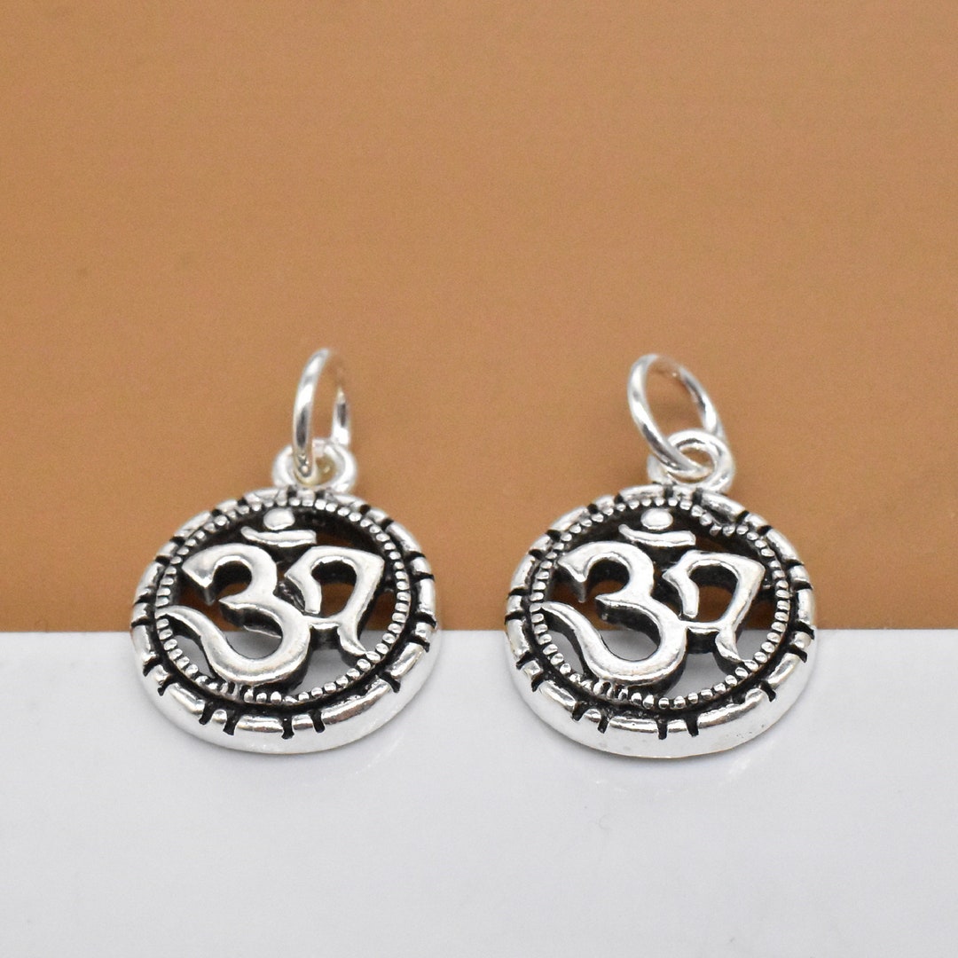2 Sterling Silver OM Charms, 925 Silver OM Charms, Hollow Circle Om ...