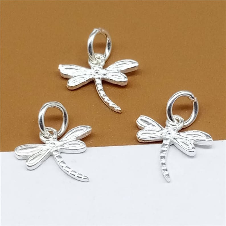 5 Sterling Silver Tiny Dragonfly Charm, Dragon Fly Charm for Necklace ...