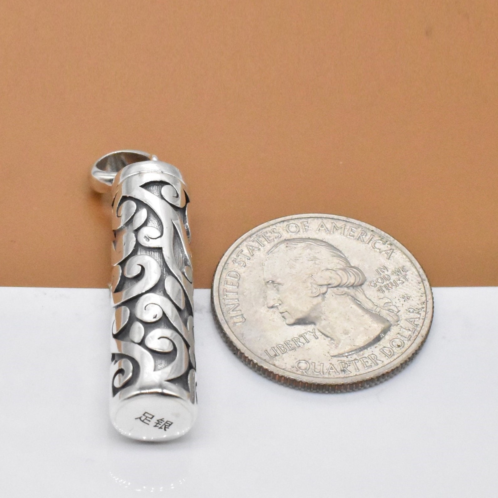 Sterling Silver Spiral Locket Pendant, 925 Silver Cylinder Locket ...