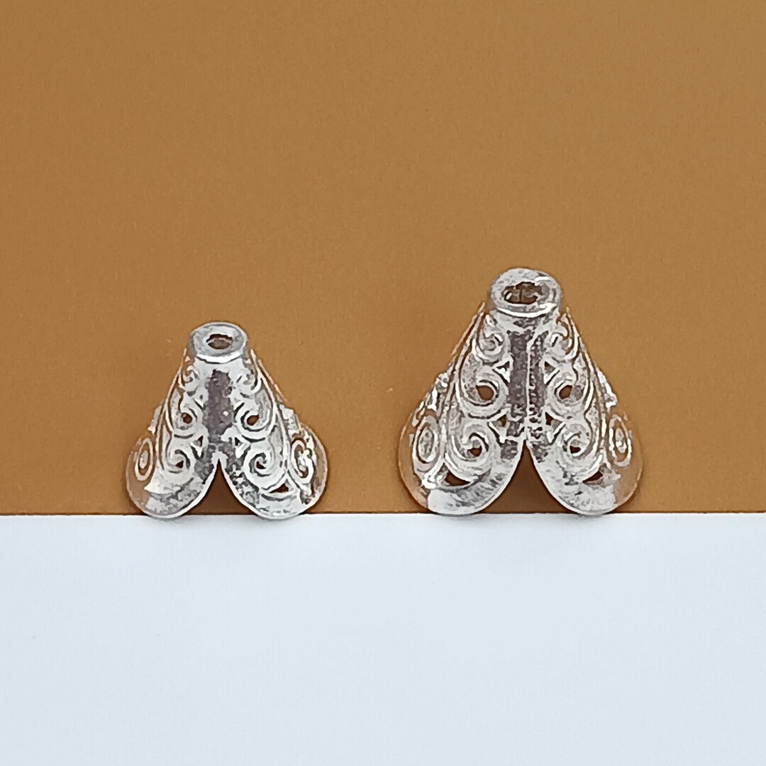 5 Sterling Silver Filigree Bead Caps, 925 Silver Flower Bead Cap, Cone ...