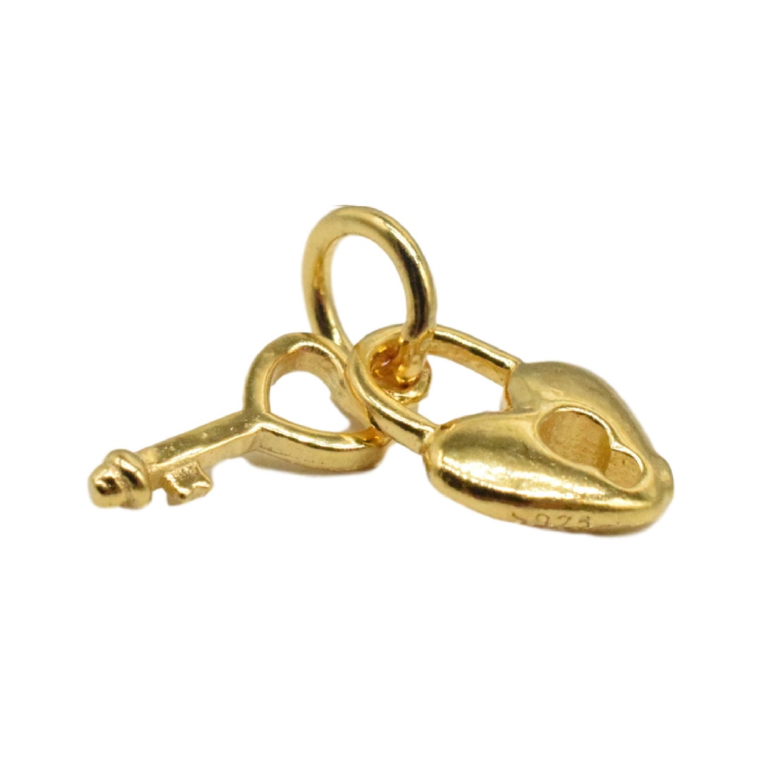 14K Gold Vermeil Style Lock and Key Charm, Lock and Key Charm W/ Heavy ...