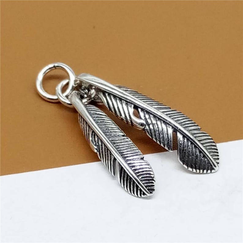 Sterling Silver Double Feather Charm Sterling Double Feather - Etsy