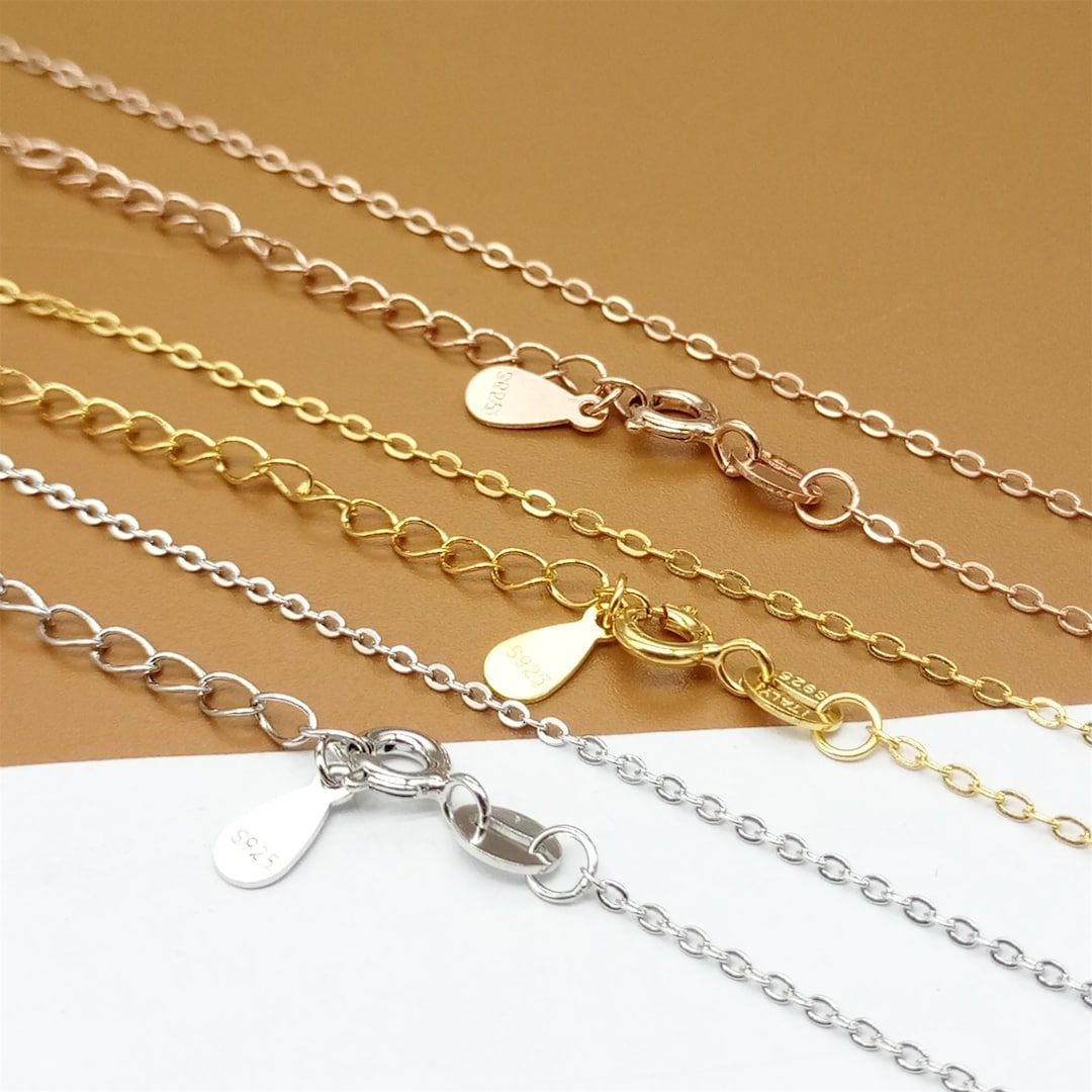 Sterling Silver Hammered Cable Chain Necklace W/ Rhodium Plated Tarnish ...