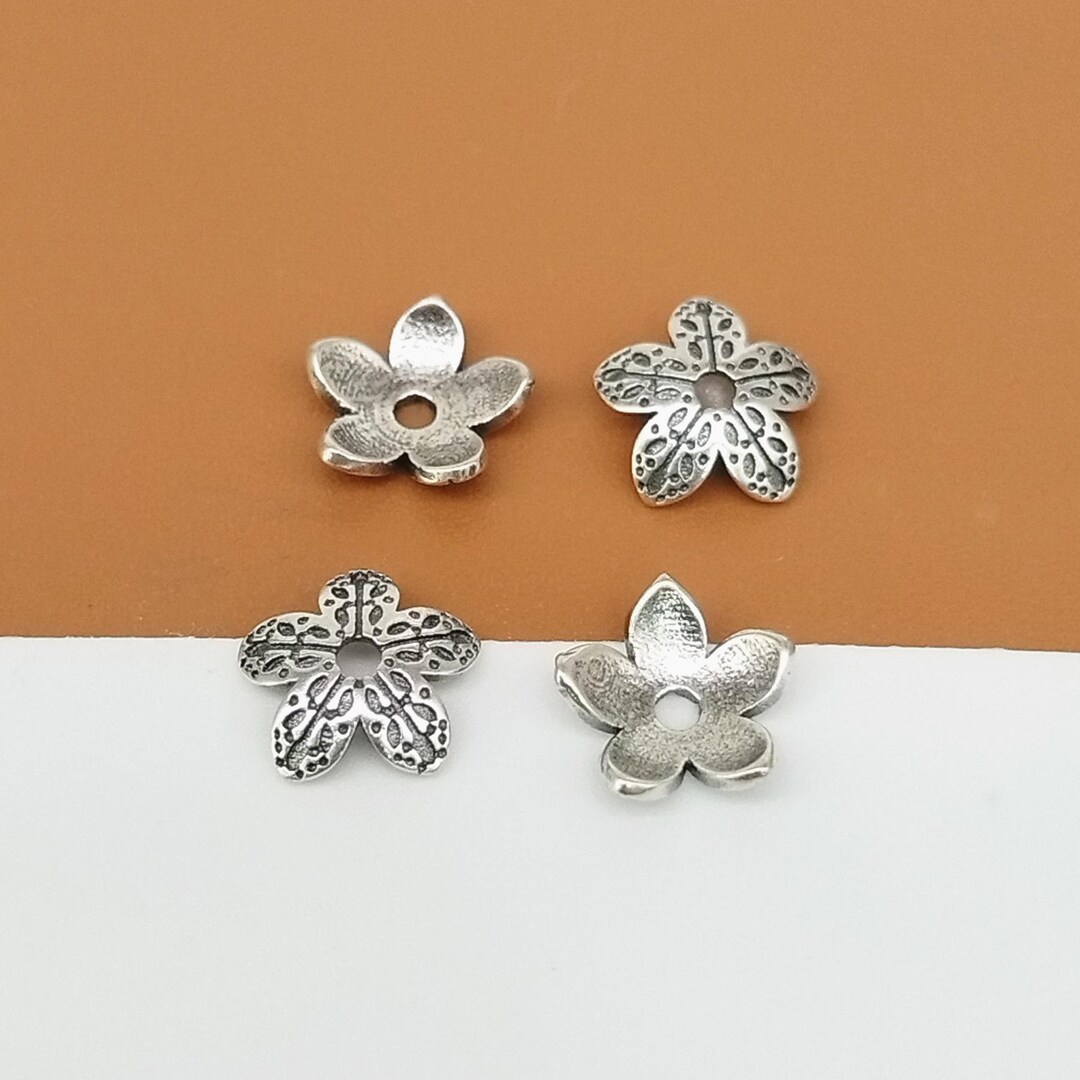 10 Sterling Silver Flower Bead Caps, 925 Silver Floral Bead Cap ...