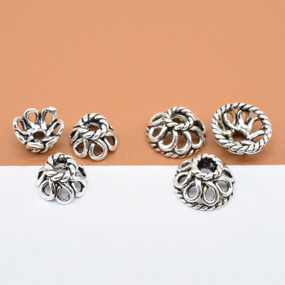 8 Sterling Silver Flower Bead Caps, 925 Silver Spiral Bead Cap, Blossom ...