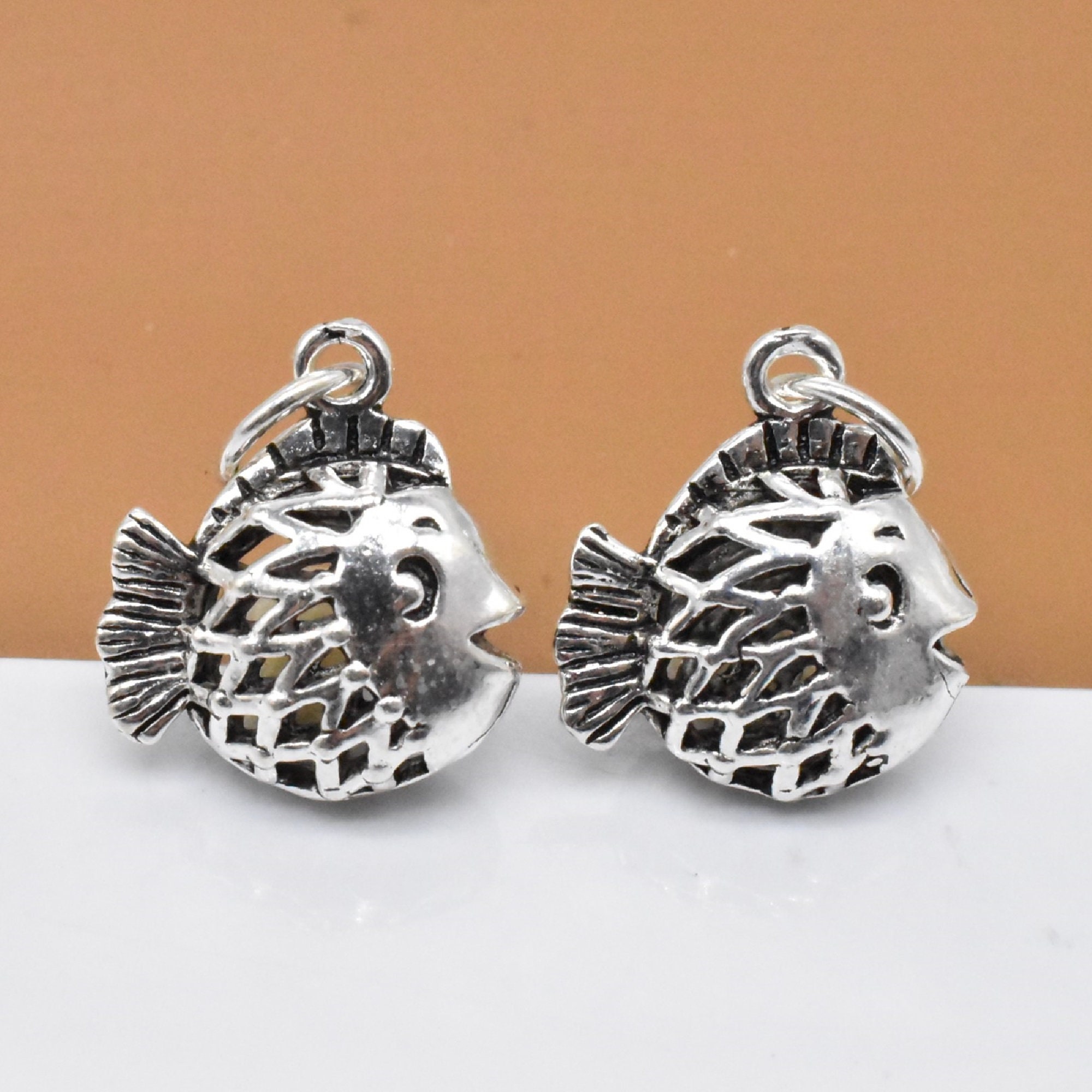 4 Sterling Silver Fish Charms 3D 2-sided 925 Silver Hollow - Etsy