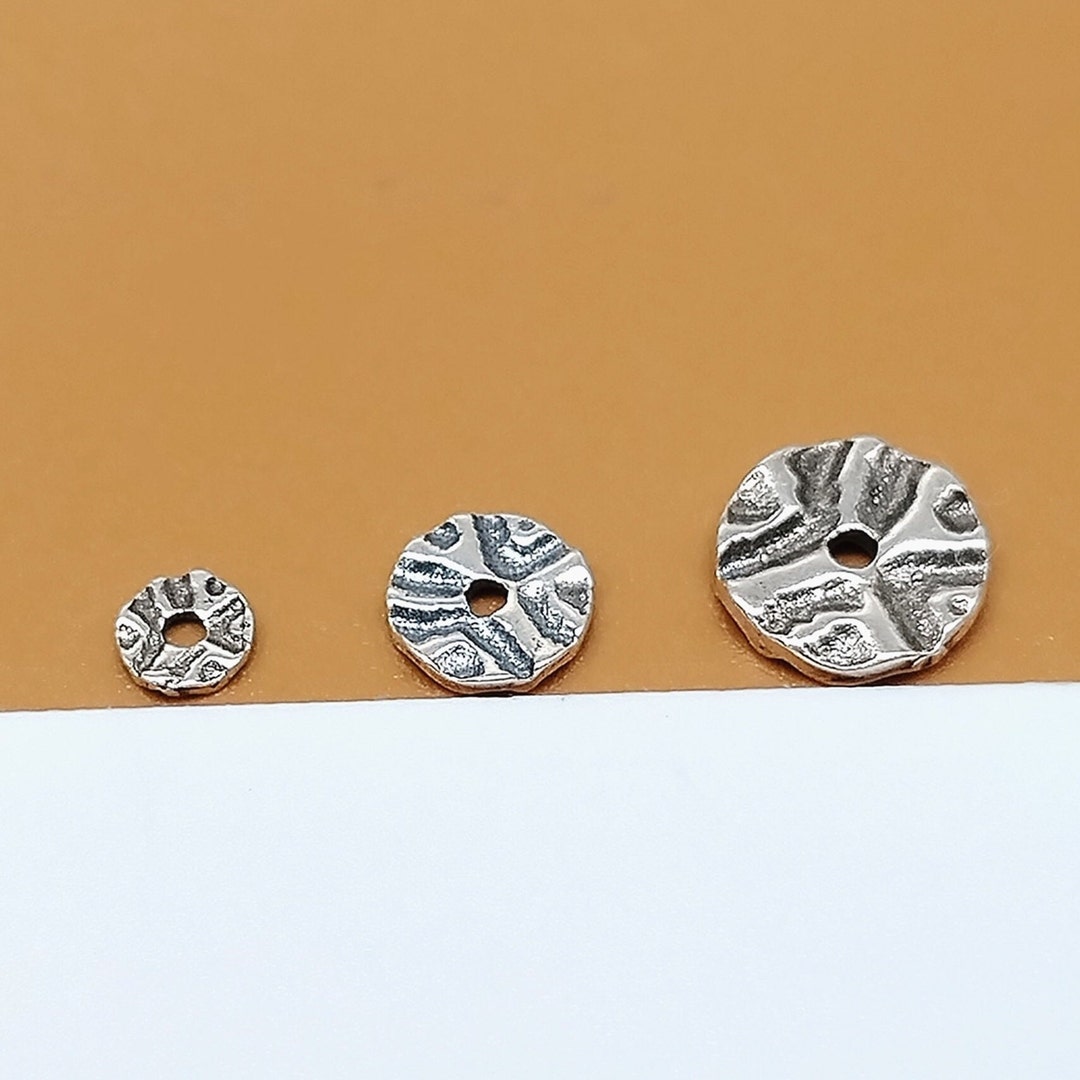 Sterling Silver Wavy Spacer Bead, 925 Silver Disc Spacer Bead, Round ...