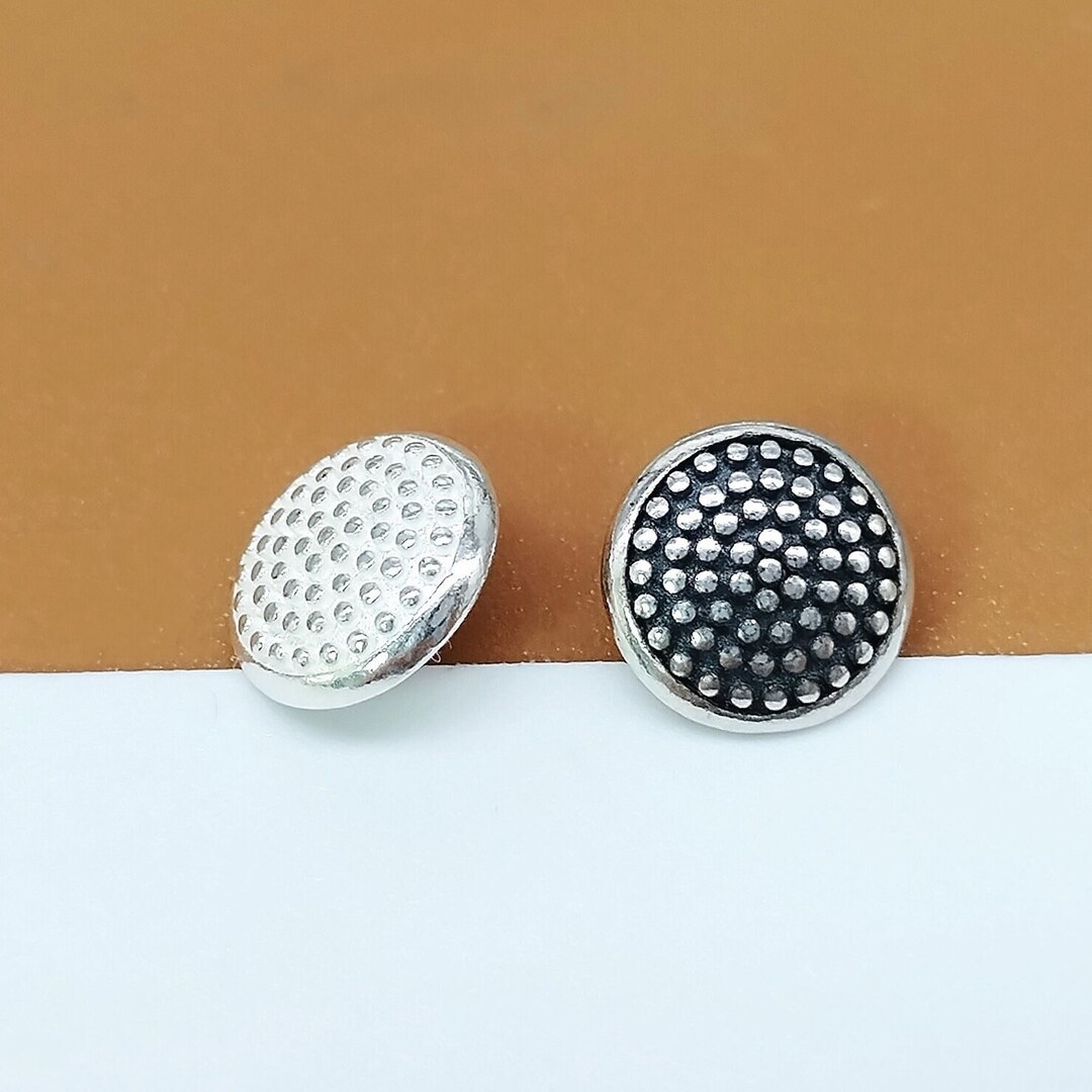 8 Sterling Silver Round Button Clasps, 925 Silver Polka Dot Button ...