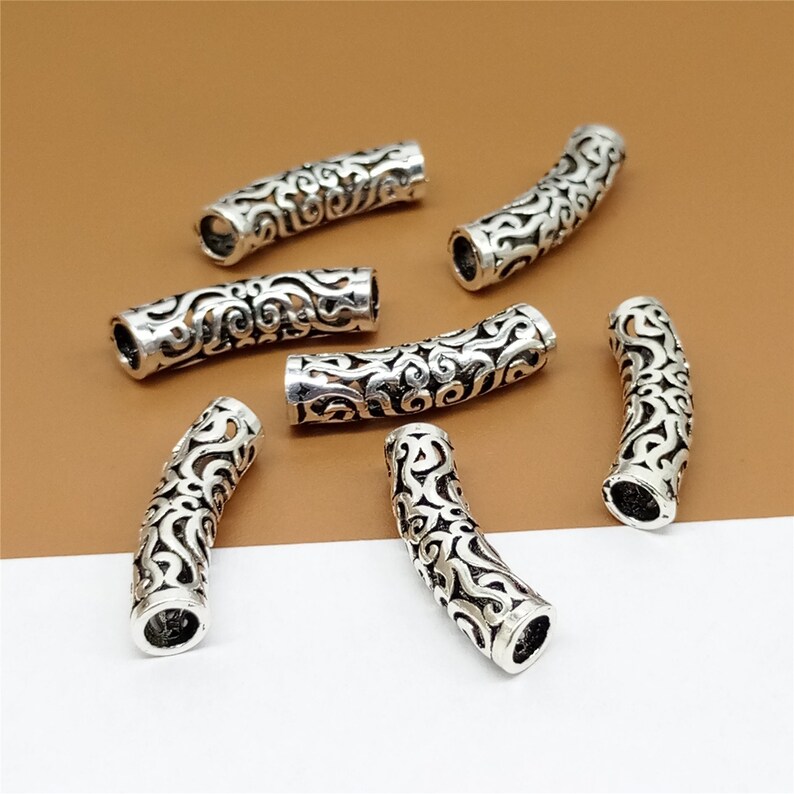 5 Sterling Silver Spiral Tube Beads, Vine Tubes, 925 Silver Hollow Tube ...
